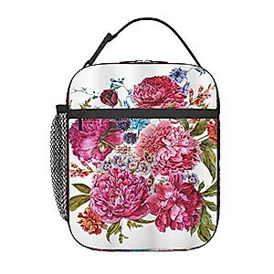 Rportable Lunch Bag For Women/Men Insulated,Gentle Summer Flora Hyacinths Blackberry And Peonies Victorian Ve,Insulatedreusable Lunch Box For Office Work School Picnic Beach,Leakproof Cooler Tote Bag