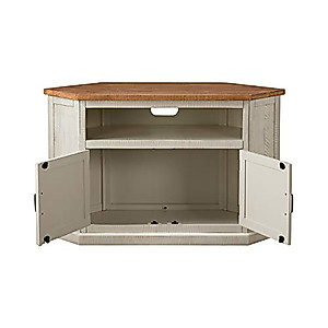 Martin Svensson Home Rustic Solid Wood Corner TV Stand, Antique White and Honey Tobacco