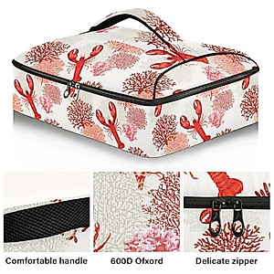 Kcldeci Insulated Thermal Food Carrier Insulated Casserole Carrier for Hot or Cold Food,Tropical Marine Lobster Corals Insulated Tote Bag for Potluck Cookouts Parties Picnic,Lasagna Lugger