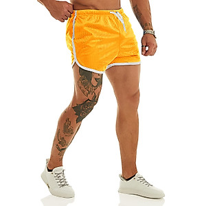 Ouber Men's Fitted Shorts Bodybuilding Workout Gym Running Tight Lifting Shorts with Pockets (Yellow, Small)