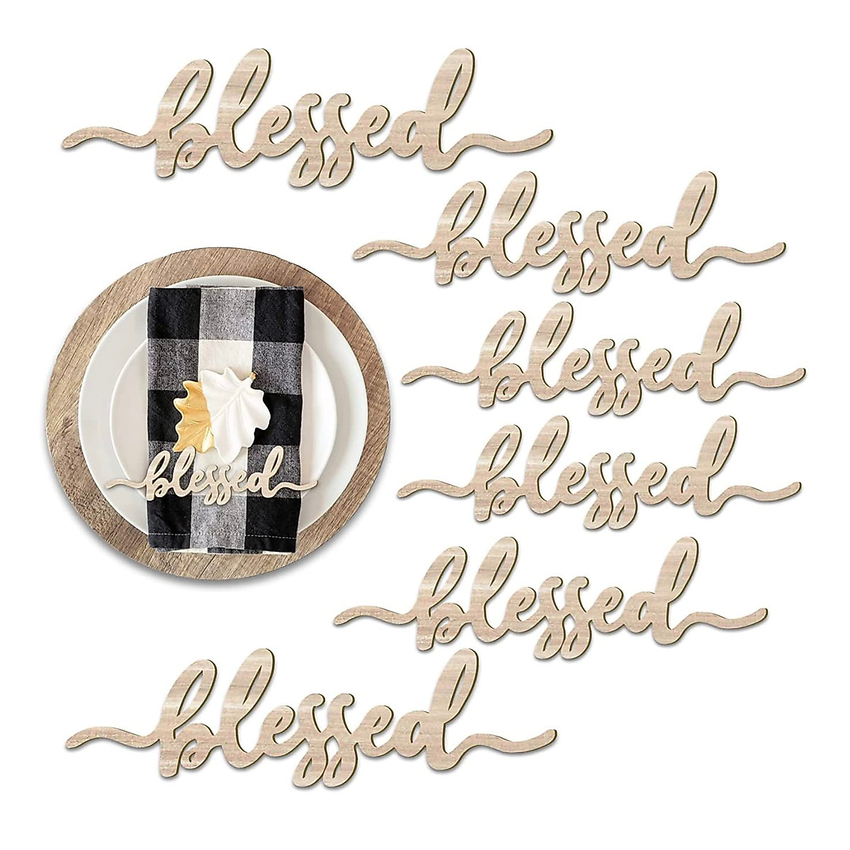 CM Originals Thanksgiving Table Decorations Plate Decor Table Place Cards Blessed, Thankful, Grateful Wood Signs Fall Dining Table Plate Ornament Farmhouse Home Table Setting Decor 6 Pack (Thankful 6, Grateful 6, Blessed 6 (18 Pack))