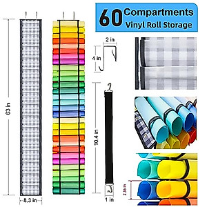 Vinyl Roll Holder, 60 Compartments Vinyl Roll Storage for Permanent Vinyl Organizer, Craft Storage Organizer,Vinyl Storage Rack for Home Crafts, Door/Wall Mount