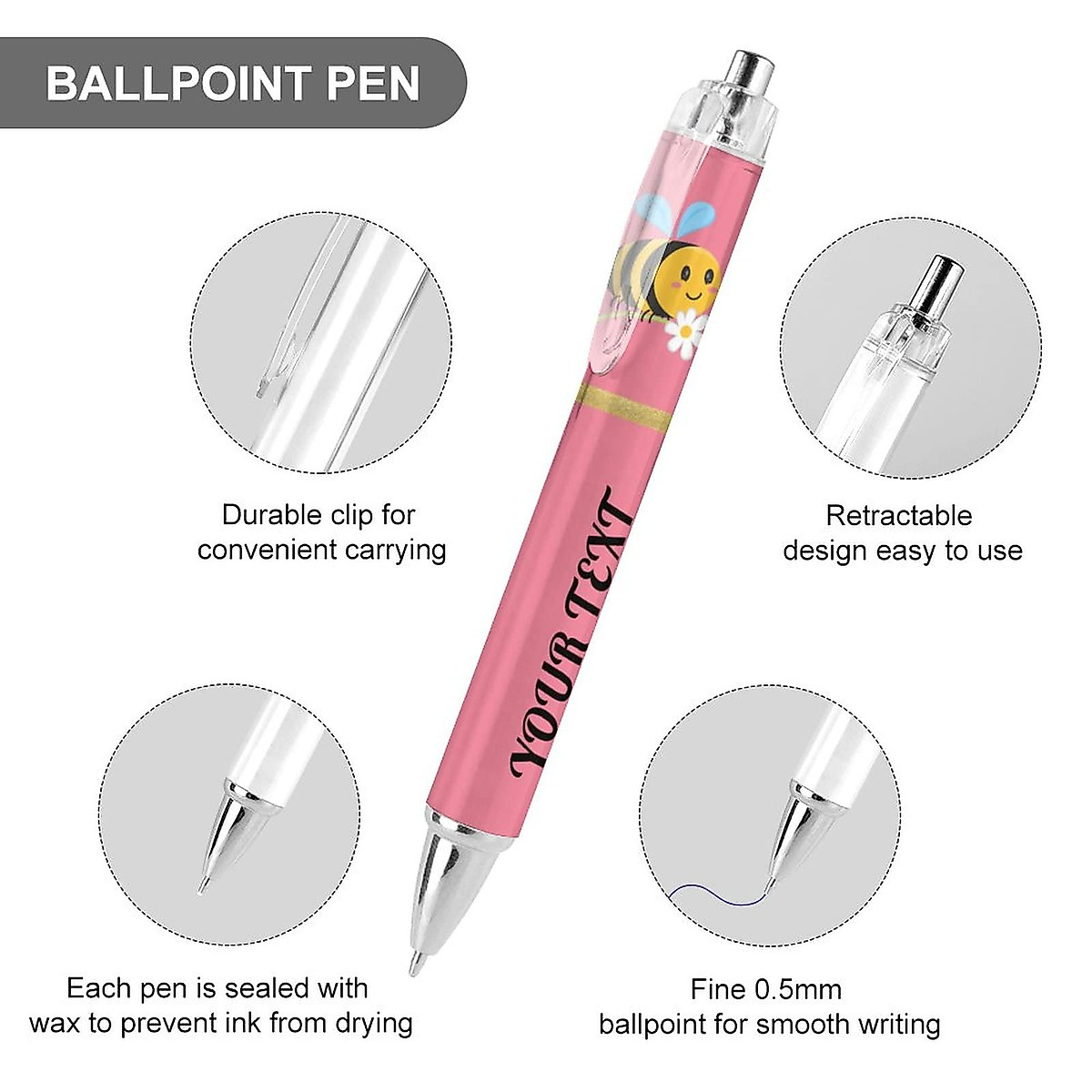 Personalized Custom Cute Bee Pens with Stylus Tip, Customized Engraving Ballpoint Pens with Name Massage Text Logo, Gift Ideas for School Office Business Birthday Graduation Anniversaries Christmas