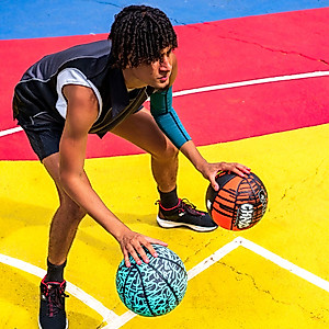 AND1 Fantom Rubber Basketball & Pump (Graffiti Series)- Official Size 7 (29.5”) Streetball, Made for Indoor and Outdoor Basketball Games (Volt)