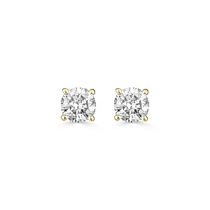 1 Carat Total Weight Round Diamond Stud Earrings in 14K Yellow Gold for Women with Push Backs - (JK Color, I1 Clarity) - IGL Certificate Included