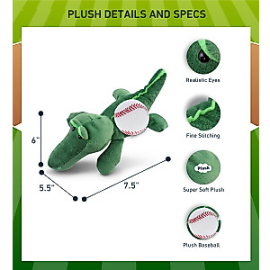 DolliBu Alligator Stuffed Animal with Baseball Plush - Soft Huggable Alligator, Adorable Playtime Plush Toy, Super Soft Plush Doll Animal Toy for Kids and Adults - 6 Inch