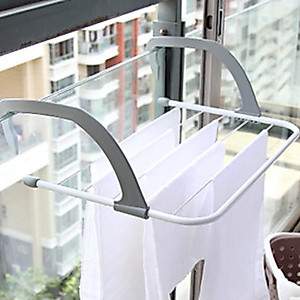 Portable Clothes Drying Rack, Multipurpose Towel Drying Rack, Portable Clothes Drying Rack for Laundry Room, Collapsible Hanging Drying Rack for Balcony Railings Windowsill (Grey)