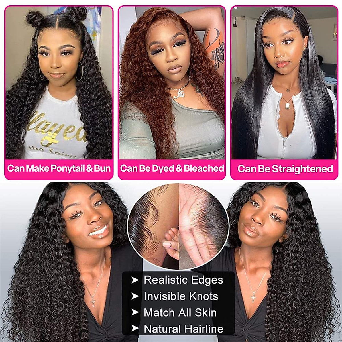 HD Lace Front Wig Human Hair Deep Wave Wigs For Black Women 180% Density 13x4 Water Curly Lace Frontal Wigs Glueless Human Hair Pre plucked with Baby Hair Brazilian Wet n Wavy Lace Closure Wig 28inch
