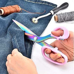 Fabric Scissors, 9" Titanium Coating Sewing Scissors, All Purpose Sharp Heavy Duty Fabric Scissors for Cutting Clothes Leather Classic Stainless Steel Professional Fabric Shears for Tailor Home, Pink