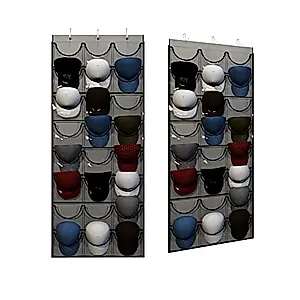 Unjumbly Baseball Hat Rack, 24 Pocket Over-The-Door Cap Organizer with Clear Deep Pockets to Protect, Store and Display Your Baseball Caps Collection, Complete with Over Door Hooks