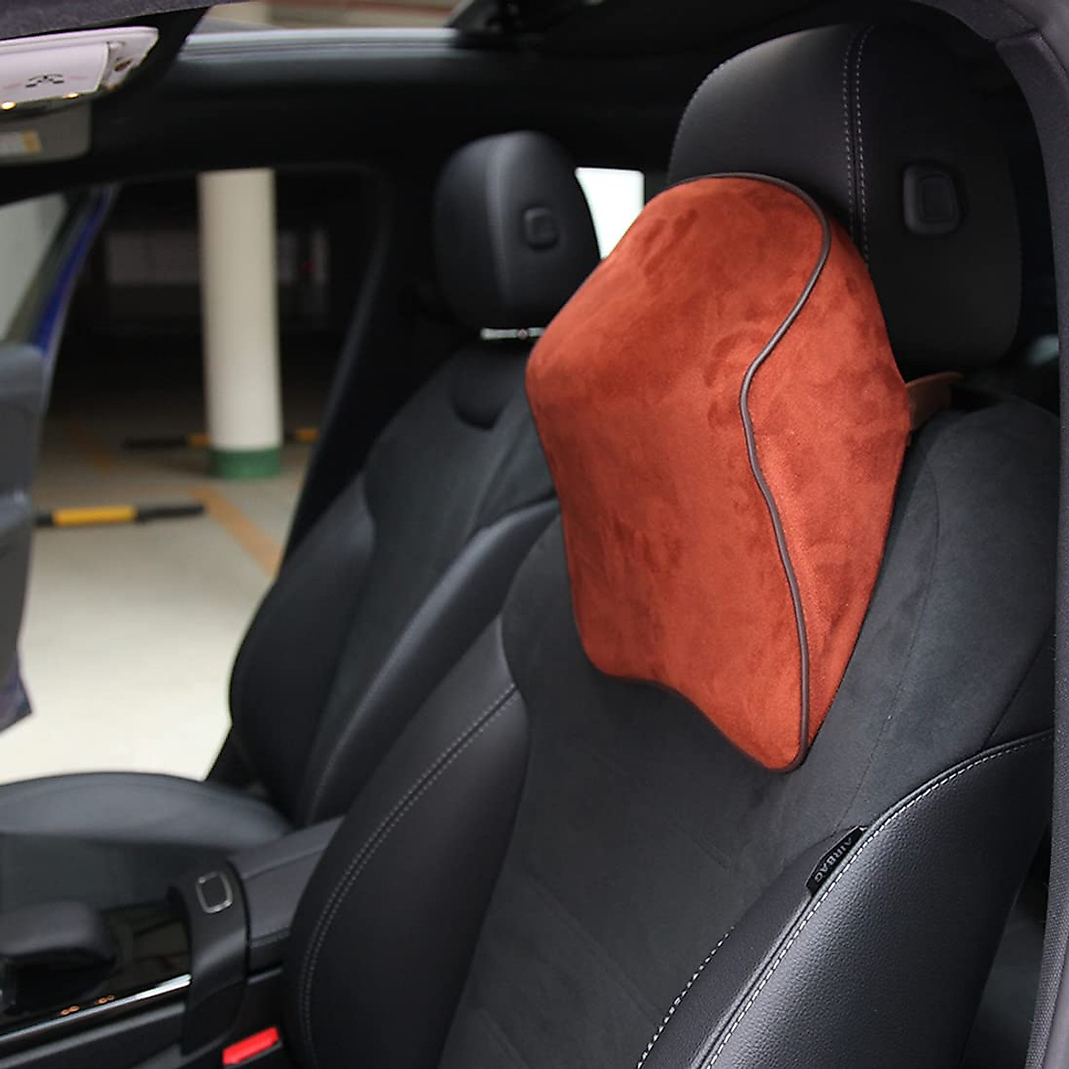 wo yuan Car Seat Headrest Neck Rest Cushion, Memory Foam Shoulder and Neck Rest Pillow for Pressure Relief (Brown)