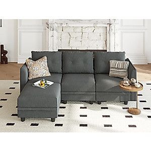 LLappuil Modular Sectional Sofa with Reversible Chaise, L Shaped Sofa with Ottoman, 4 Seater Sectional Corner Couch with Storage, Black