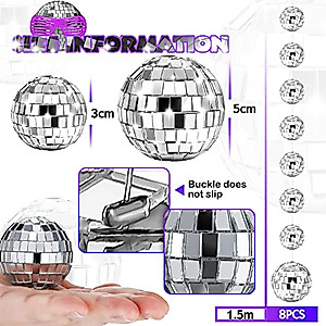 8 Packs Mini Disco Ball Ornaments Reflective Mirror Decor Silver Hanging Decorations for Tree Wedding Dance Music Festival Birthday Party Home Supplies (1 Inch, 2 Inch)