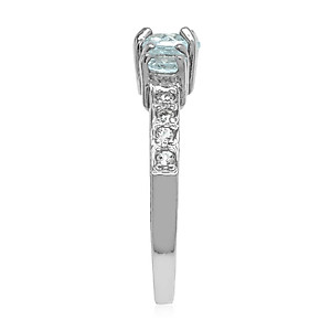 Silvershake 1.09ct. 3 Stone Genuine Blue Aquamarine White Gold Plated 925 Sterling Silver Ring Size 7