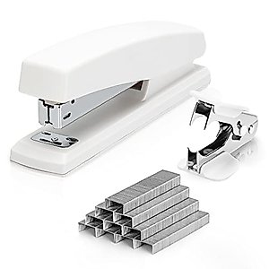 Deli Stapler, Desktop Stapler, Office Stapler, 25 Sheet Capacity, Includes 1000 Staples and Staple Remover, White