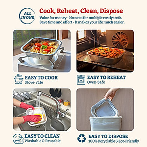 8 Inch Square Baking Pans (15 Pack) | Disposable Aluminum Foil Pans | 3X Thicker Tin Food Containers for Oven, Freezer | Reusable Trays for Cooking | Deep Bakeware for Casserole, Lasagna, Cake, Pie