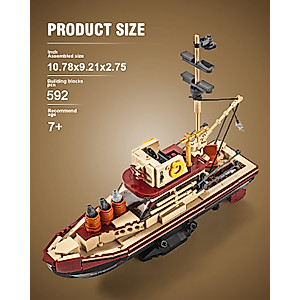 DAHONPA Fishing Boat Shark Ship (592 PCS), City Marine Theme Model Kit with 3 Figures, Educational Toy Gift for Kid and Adult.