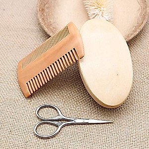 Hair Dough Beard Brush & Comb, Scissors Set for Men, Set Includes Soft Boar Bristle Brush, Bamboo Wide Tooth Comb, and Mustache Trimming Scissors, Straighten & Soften Your Beard