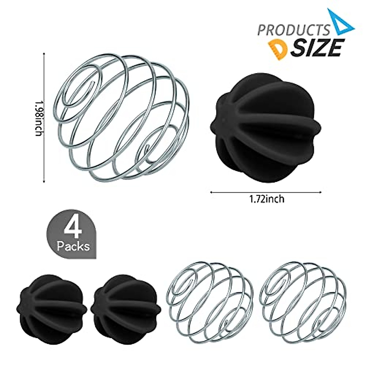 Shaker Balls Shaker Bottle Ball Replacement Milkshake Protein Powder Whisk Ball for Shaker Cup Bottle (4 Pcs Stainless Steel+ Black Plastic)
