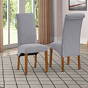 JT Retro Floral Fabric Natural Wooden Leg Dining Room Chair Kitchen Chairs, Set of 2 (Grey)