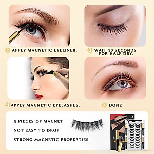 YUHYtop Natural Magnetic Eyelashes, Magnetic Eyelashes Natural Look, 10 Pairs Reusable Eye Lashes 4 Tubes of Eyeliner with Tweezer, Reusable Fake Eyelashes with Tweezer, No Glue Need, Natural