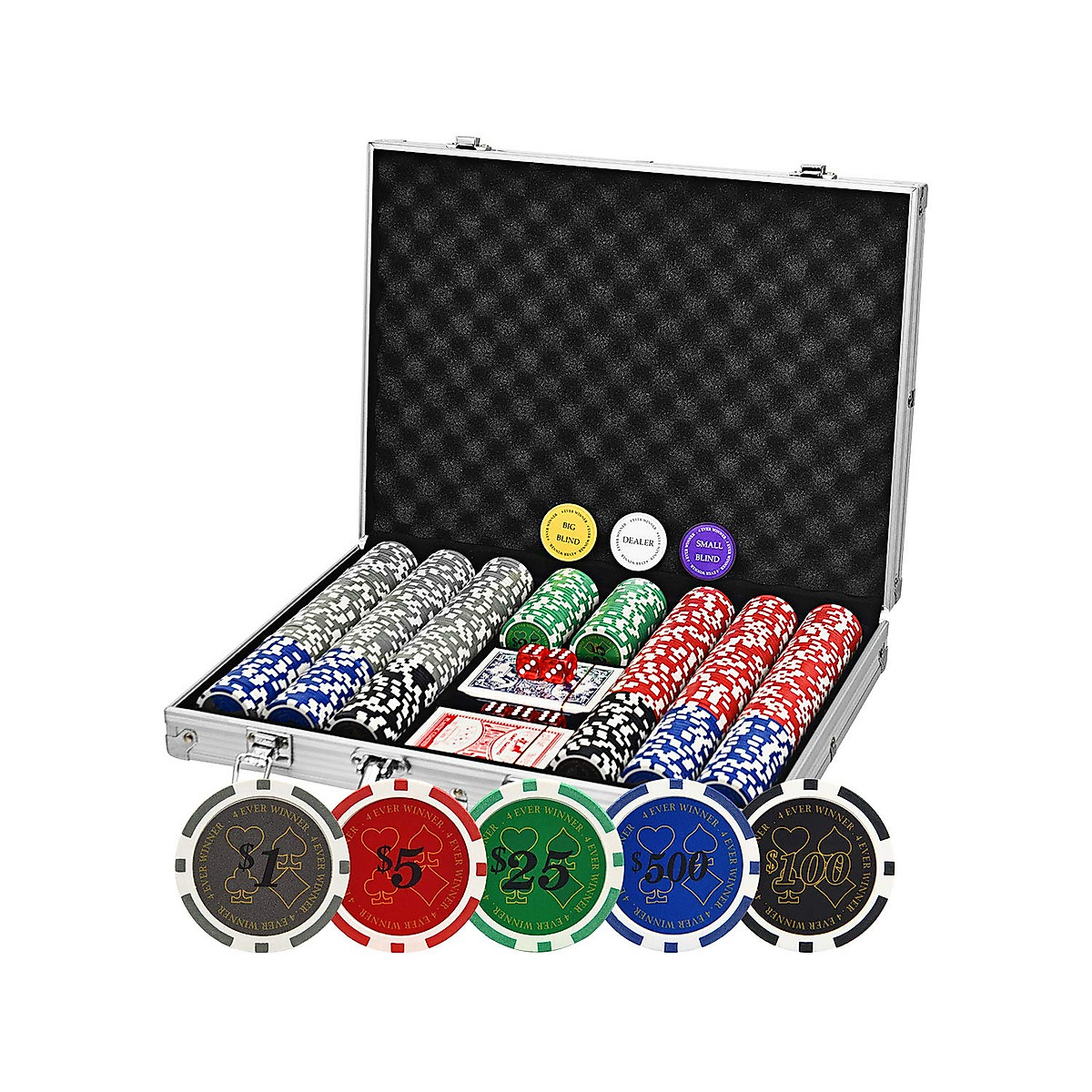 4 EVER WINNER Poker Chip Set 500PCS Professional Poker Set 11.5 Gram Casino Chips with Denominations, for Texas Holdem Blackjack Gambling Poker Set with Aluminum Case