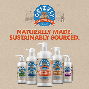 Grizzly Wild Alaskan Salmon Oil Dog Food Supplement Omega 3 Fatty Acids, 8 oz