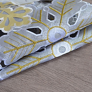Grelucgo Machine Embroidered and Hand Cut Silver and Gold Winter Snowflakes Table Runner for Christmas Holiday (14 x 120 inches)