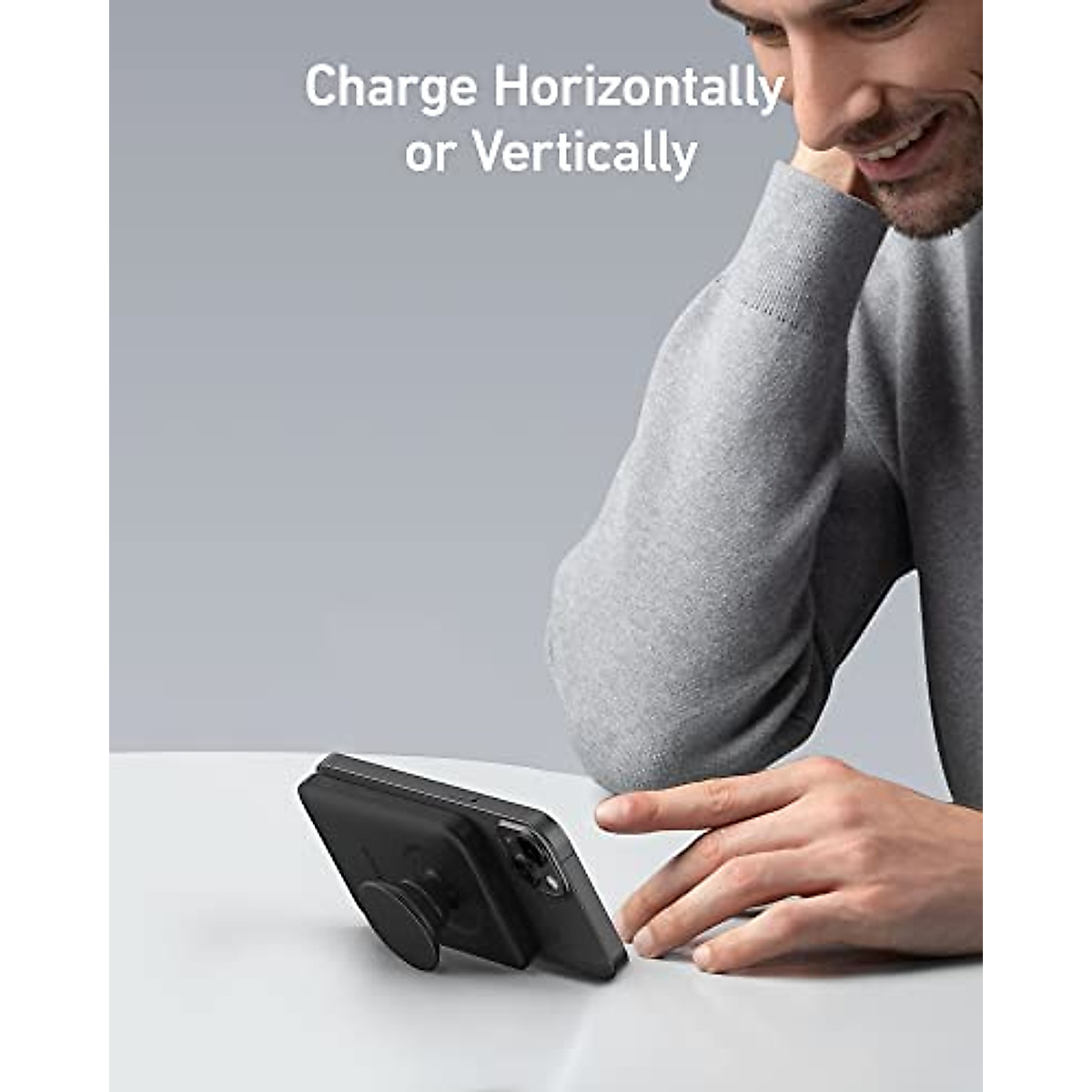 Anker 622 Magnetic Battery (MagGo with PopSockets Grip), 5,000mAh Wireless Portable Charger with Swappable PopGrip and Stand, USB-C for iPhone 14/13/12 Series (Black)