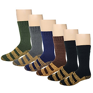 6 pairs Packs Thermal Lodge Socks for Men and Women, Heated Winter Non-Skid Boot Socks, Insulated for Cold (as1, numeric, numeric_10, numeric_13, regular, regular, Assorted Copper, 10-13)