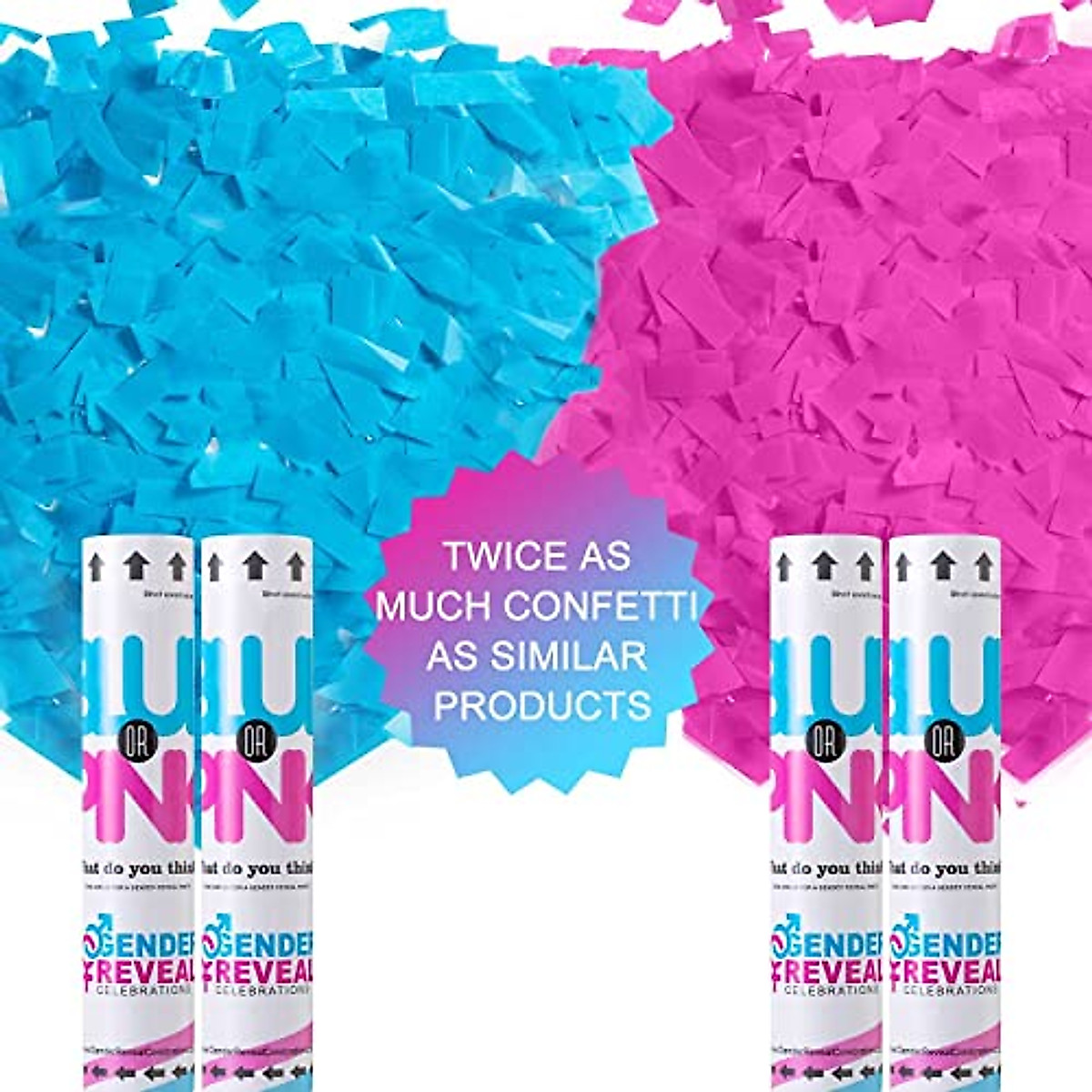 Tamsan Premium Gender Reveal Confetti Cannon, Set of 4 Mixed (2 Blue 2 Pink) Gender Reveal Confetti Cannon Popper, for Gender Reveal Decorations and Baby Gender Reveal Party Supplies, Pink&blue