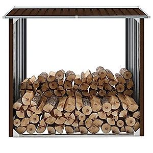 vidaXL Garden Log Storage Shed Heavy Duty Outdoor Backyard Timber Storage Cabin Firewood House Galvanized Steel 67.7" Gray