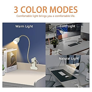Desk lamp Eye-Caring Table Lamps, 360°Rotation Gooseneck Clip on Lamp Reading Light, Portable Reading Book Light, Clamp Light, Study Desk Lamps for Bedroom and Office Home Lighting (White-C01)