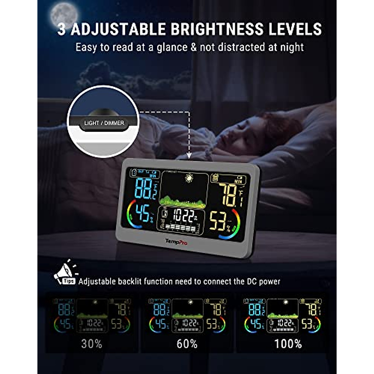 TempPro B68B Weather Station Indoor Outdoor Thermometer 500ft Wireless Home Weather Station with Digital Temperature Humidity Meter for Weather Forcast, White