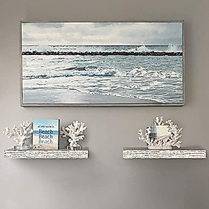 Sorbus Floating Shelves for Wall - 2 Pack Coastal Beach Wall Decor for Bedroom, Bathroom, Nursery, Living Room, Office, Home & Kitchen - White Rustic Wood Hanging Wall Shelf for Books, Frames, Trophy