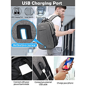 ProEtrade Laptop Backpack, Business Travel Anti Theft Bookbag with USB Charging Port for School College Work Computer Bag Daypack Fit 15.6 Inch Notebook, Gifts for Men Women Teen (Grey)
