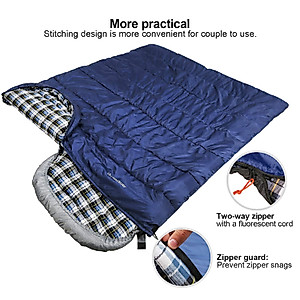 REDCAMP Cotton Flannel Sleeping Bag for Adults, XL 32/41/50F Comfortable, Envelope with Compression Sack Blue 3lbs (91"x35")