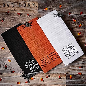 Rae Dunn Set of Hand Towels for Kitchen and Bathroom, 100% Cotton, Embroidered Dish Towels, Decorative Hand Towels, Believe in Magic, 3 Pack