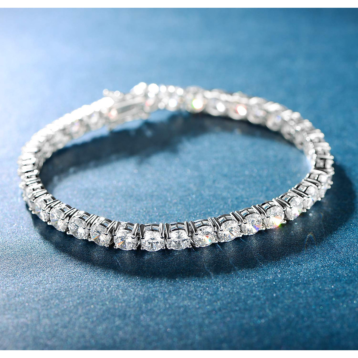 MDFUN 18k White Gold Plated Tennis Bracelet, 6 Inch Charm Cubic Zirconia Gemstone Bracelet for Women