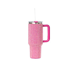 Sip+Sea Grenada 40oz Rhinestone-Encrusted Insulated Tumbler - Premium Bling Stainless Steel Water Bottle with Handle, Double Wall Vacuum Technology, Includes Leakproof Lid and Straw