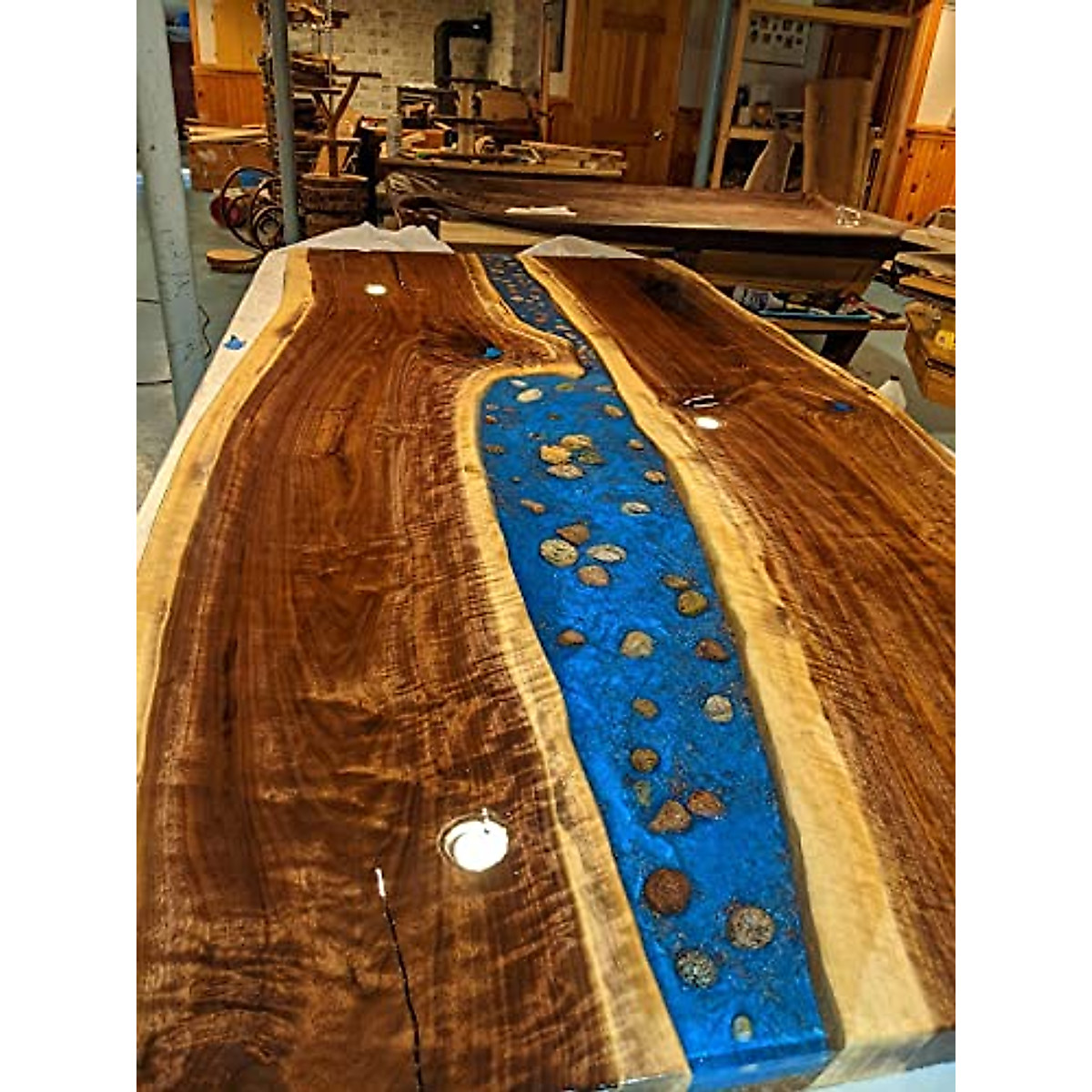 Black Walnut blue epoxy River Dining Table,Top 7' 6" Long by 40" to 44 Wide