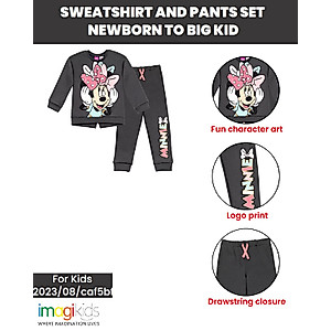 Disney Minnie Mouse Toddler Girls Fleece Pullover Sweatshirt Pants Set Gray 5T