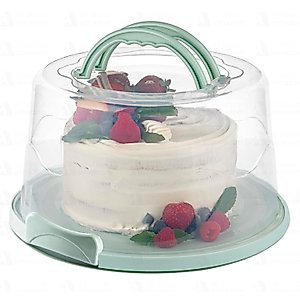 MosJos EXTRA LARGE Cake Carrier, Cake Stand with Lid and Foldable Handles - Multifunctional Serving Platter and Cake Plate - Cake Container with Dome and Strong Snaps 13 x 13 x 7 inch (White)