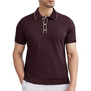 ALTAIREGA Men's Cotton Polo Shirts Casual Short Sleeve Classic Fit Shirt with Knit Rib Trim Hem A-Wine Red
