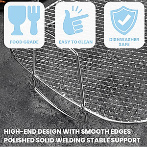 8 inch Square Air Fryer Rack with Food Tong & Oil Brush, Lancisism Stainless Steel Dehydrator Rack Square Air Fryer Accessories for Air Fryers-8.27×8.27×3.6inch