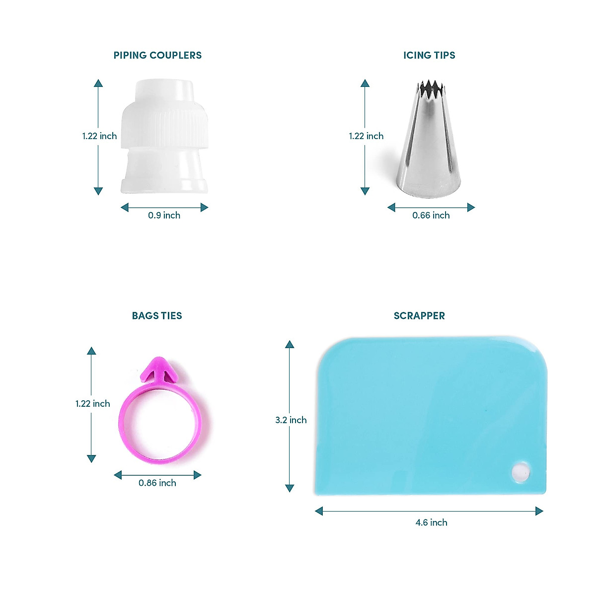 Riccle Reusable Silicone Piping Set - 27 Pcs Cake Decorating Kit With 6 Pastry Bags, Couplers, Frosting Tips, Bag Ties & Cake Scrapers