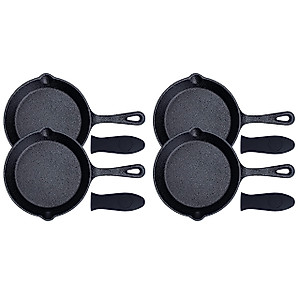 Bruntmor 6-Inch Black Pre-seasoned Cast Iron Frying Pan Set of 4, 6 Inch Oven Safe Cast Iron Skillet, Cast Iron Grill Pan Set, Nonstick Cookware And Bakeware For Casserole Dish