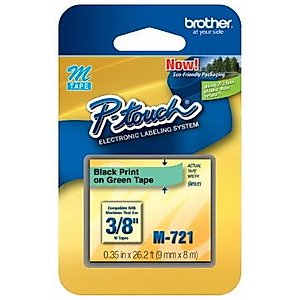 3/8" (9mm) Black on Green P-Touch M Tape for Brother PT-65, PT65 Label Maker
