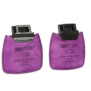 3M P100 Respirator Filter, Secure Click D3097 Nuisance Level Organic Vapor and Certain Oil and Non-oil Based Particulates Filter, NIOSH Approved, Dual-Flow for Easier Breathing, 1 Pair