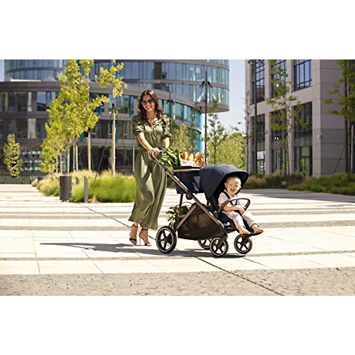 CYBEX Gazelle S Stroller, Modular Double Stroller for Infant and Toddler, Includes Detachable Shopping Basket, Over 20+ Configurations, Folds Flat for Easy Storage, Deep Black